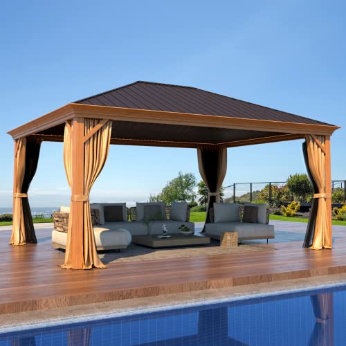 DNYKER Gazebo, Hardtop Gazebo with Curtain and Netting Double Galvanized Iron Surface Single Roof Aluminum Outdoor Gazebo with Aluminum Frame Grill Gazebo,for Garden, Patios, Lawns, Parties 12''x16''