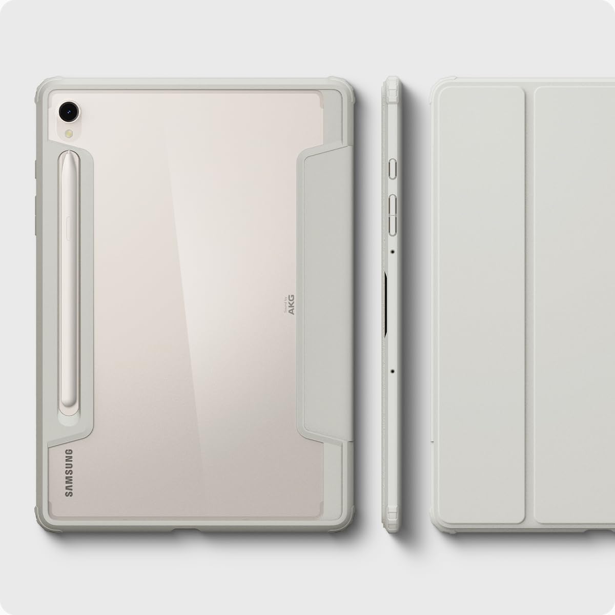 Spigen Ultra Hybrid Pro Designed for Samsung Galaxy Tab S9 Case 11 Inch 2023 (SM-X71) Slim Drop Protection Tri-Fold Cover Case with Hard Shell Transparent Back and S Pen Holder - Gray
