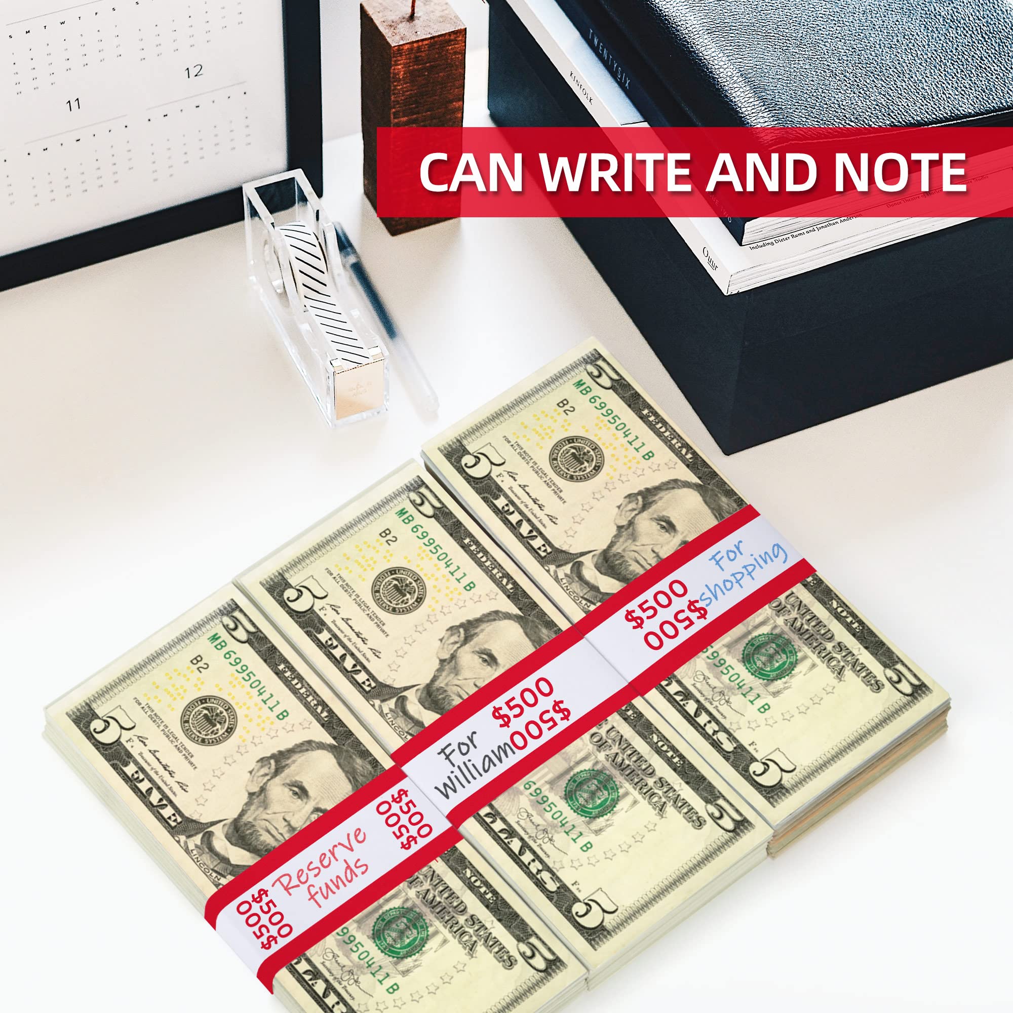 Money Bands 550 Pack for Cash Self Adhesive Wrappers for Bills Currency Straps for Dollar Wraps Organizer($500 / Red)