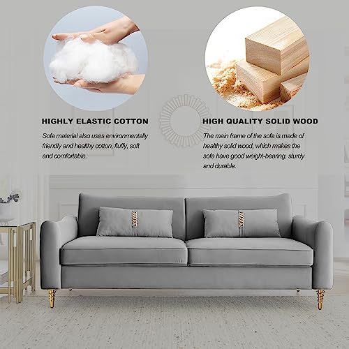 Goohome Tufted Couch, Chesterfield Velvet Upholstered 3-Seater Comfy Sofa, Living Room Furniture Sets, with Solid Wood Frame and Gold Legs, Fit for Bedroom, Office, A-Gray a