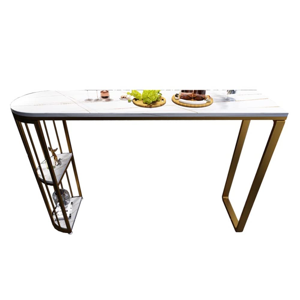 LITFAD Modern Bar Table Set Slate Counter Table with High Stools Home Dining Table with 2 Counter Stools Luxury Kitchen Table Chair - 3 Pieces: White-Gold Table, 2 Stools