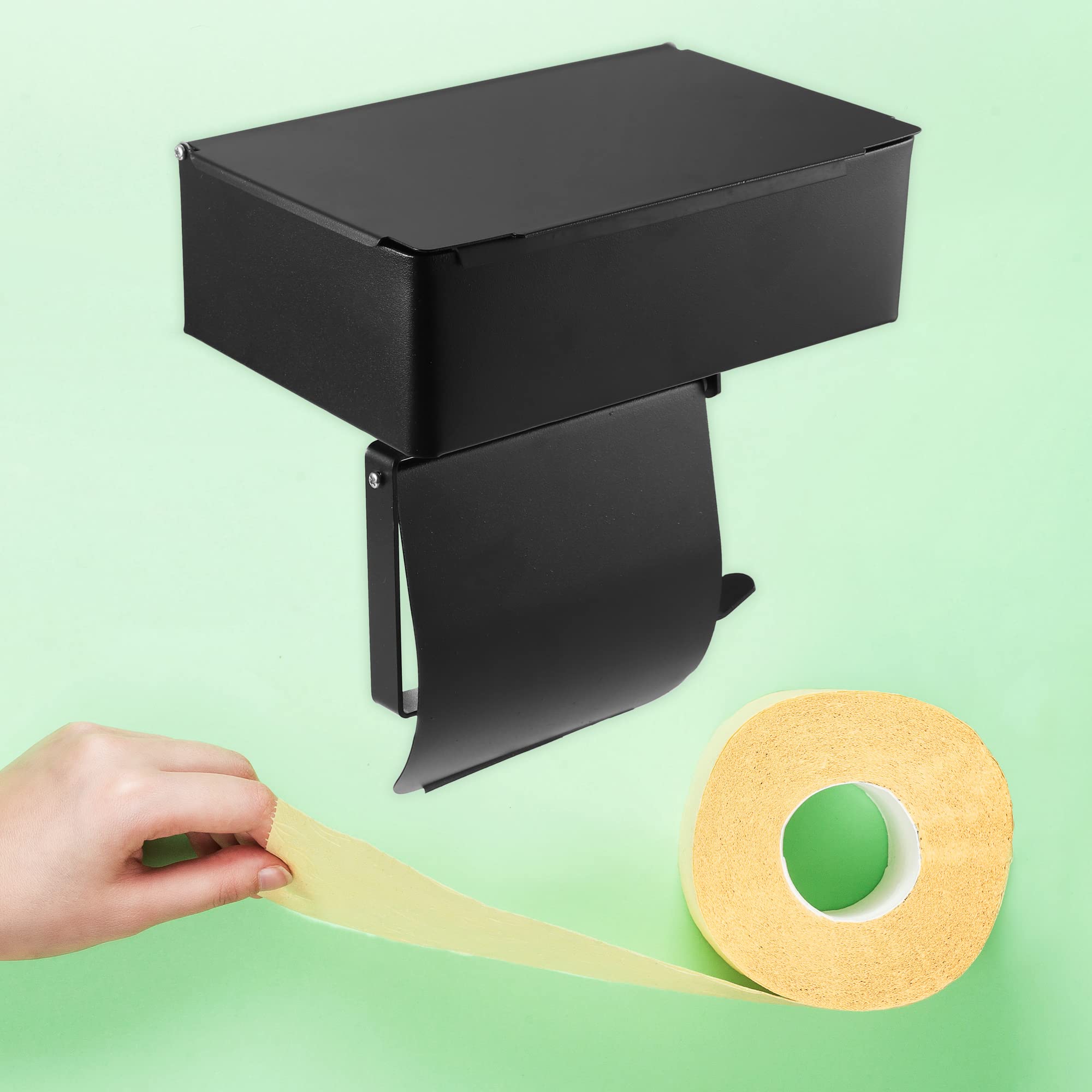 VOCOSTE Toilet Paper Holder, Bathroom Toilet Roll Tissue Holder Wall Mount for Kitchen Bathroom with Shelf, Black