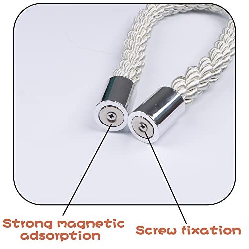 Groleca 2 Pack Strong Magnetic Curtain Tiebacks Curtain Holdbacks Curtain Ties Curtain Tie Backs with Thicker Twist Rope & Upgrade Strong Magnetic Tiebacks for Curtains (Creamy-white, 2)
