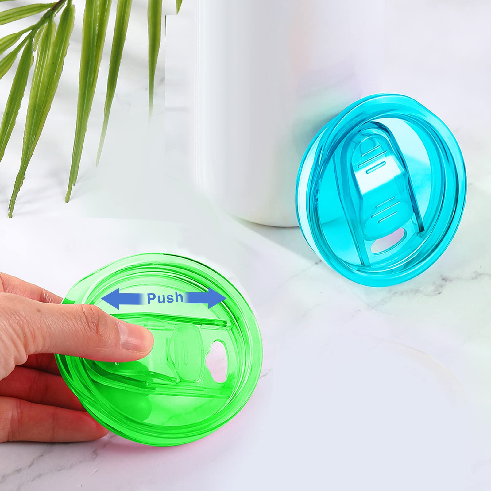 2 Pcs 20 oz Skinny Replacement Lids Tumbler Replacement Lids Plastic Splash Resistant Lids Covers Spill Proof Skinny Tumbler Lid Cup Covers for Mouth Tumbler Cooler Cup (Green, Light Blue)