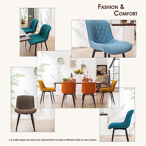 YOUNUOKE Comfortable Dining Chairs Set of 2, Mid-Century Modern Kitchen Dining Room Chairs, Upholstered Backrest Boucle Dining Chair with Black Metal, Teal