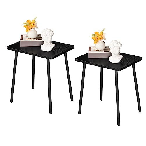 HOOBRO Side Tables Set of 2, Small Accent Table End Table for Small Spaces, Modern Minimalism Nightstand Beside Table for Living Room, Bedroom, Balcony, Easy Assembly, Black BB87BZP201
