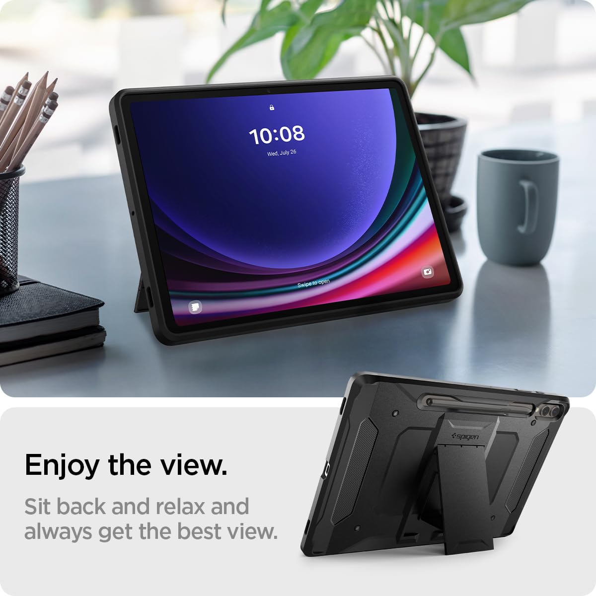 Spigen Tough Armor Pro Designed for Samsung Galaxy Tab S9 Plus Case 12.4 Inch 2023 (SM-X81) Premium Shockproof Protective Hard Shell Case with Kickstand and S Pen Holder - Black, ACS06835