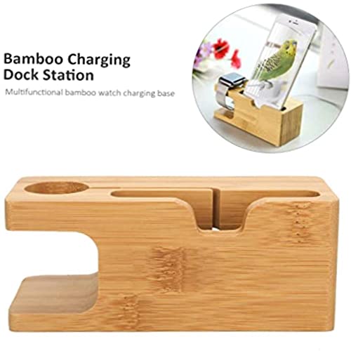 Wooden Docking Station for Multiple Devices - Desktop Organizer Smartphone Charging Dock Tablet and Charging Stand - Bamboo Charging Station with Multiple Cables
