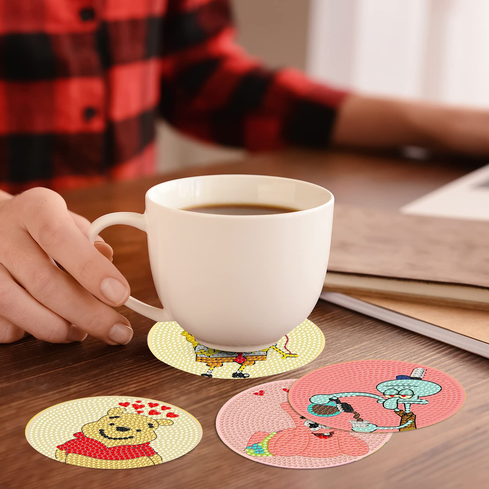 cupmod 8Pcs Diamond Painting Coasters Kits,DIY Cartoon Diamond Art Coasters Kits for Adults Kids Beginners,Diamond Painting Coasters with Holder for Home