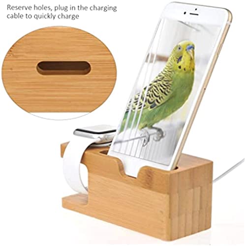 Wooden Docking Station for Multiple Devices - Desktop Organizer Smartphone Charging Dock Tablet and Charging Stand - Bamboo Charging Station with Multiple Cables