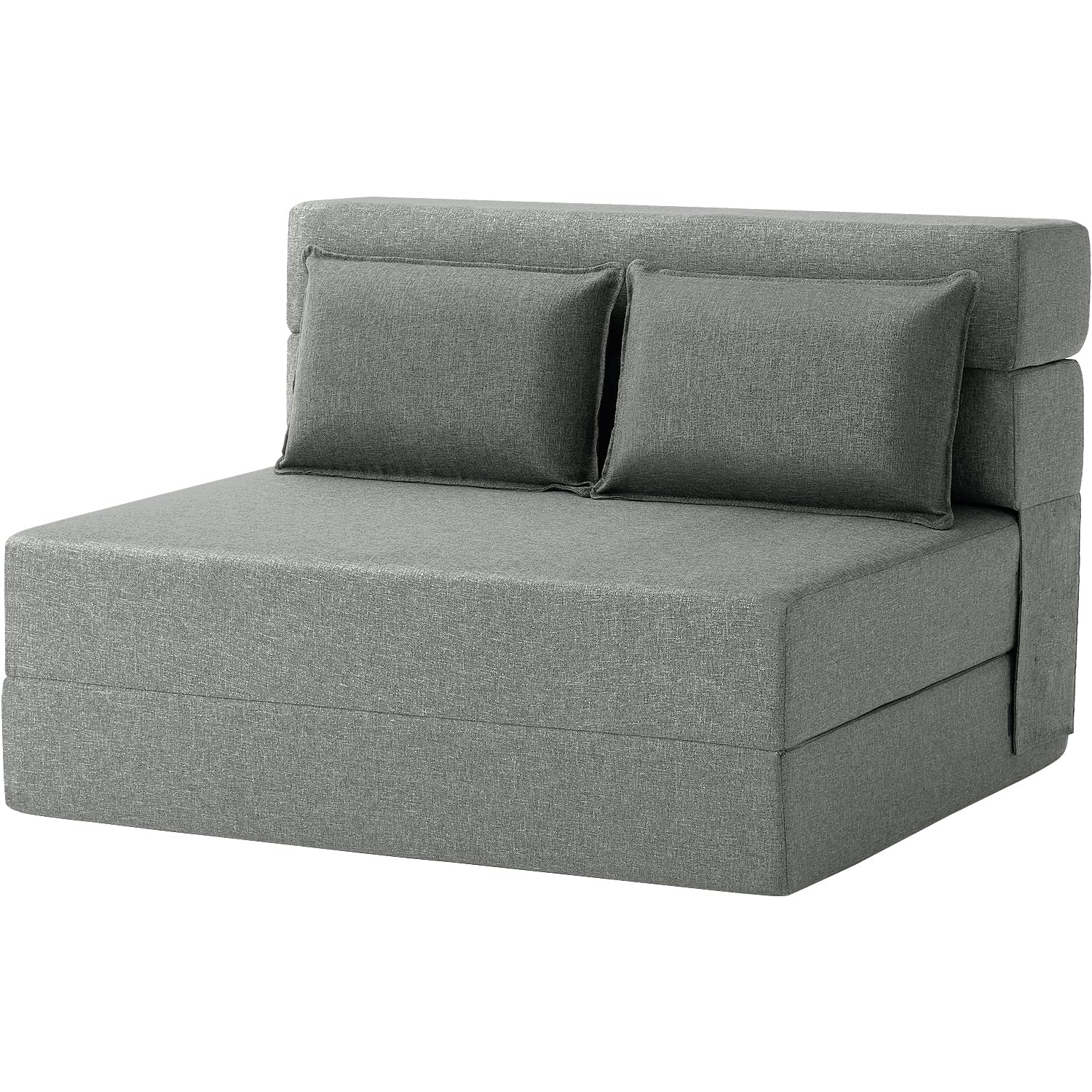 FILUXE Convertible Folding Sofa Bed - Sleeper Chair with Pillow, Modern Linen Fabric Floor & Futon Couch, Foldable Mattress for Living Room/Dorm/Guest/Home Office/Apartment, Standard Size, Light Gray