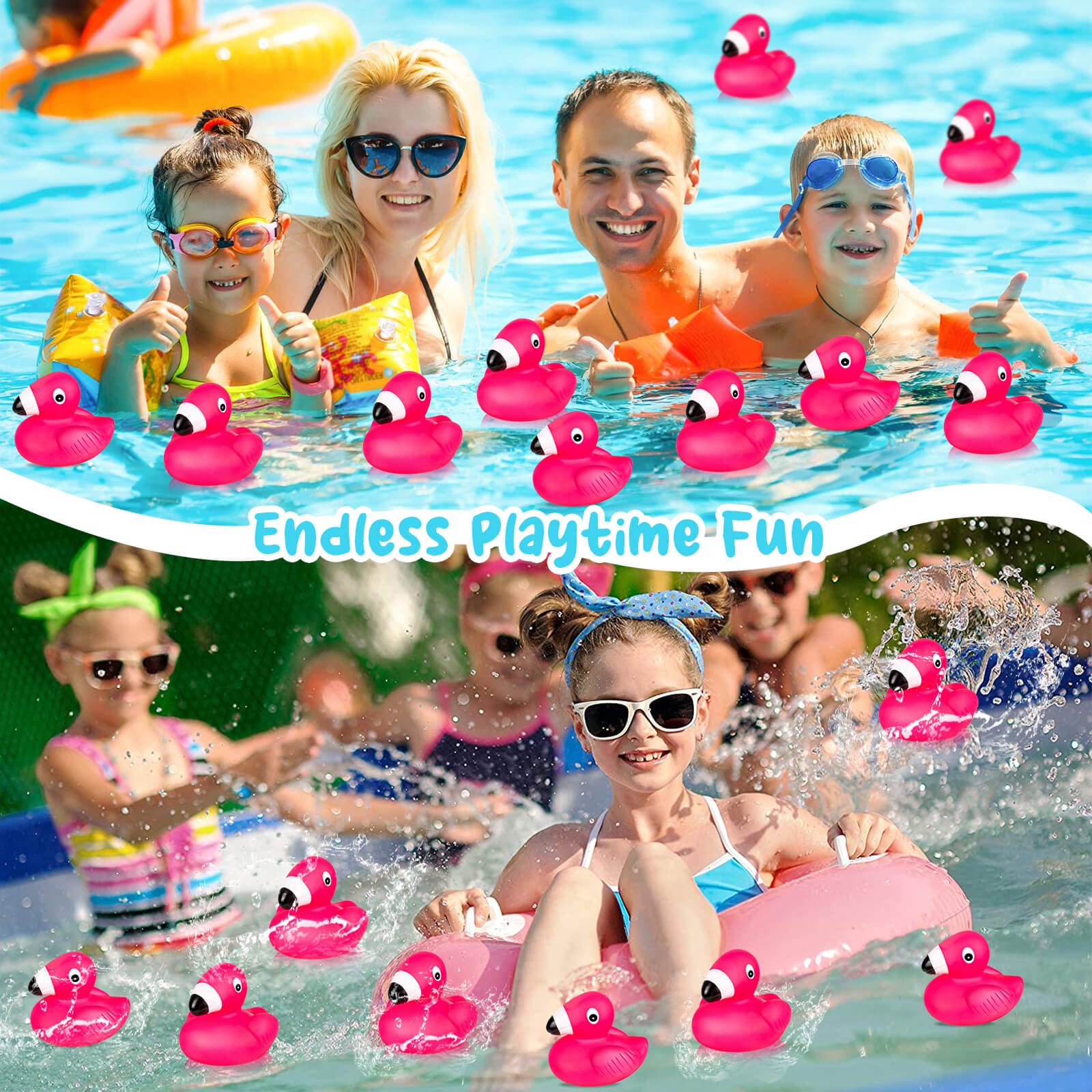 Flamingo Rubber Duckies for Kids, 12PCS Pink Flamingo Duck Bath Toys Cute Floating Squeaky Mini Rubber Ducks for Baby Shower, Cake Decoration, Classroom Carnival Prizes