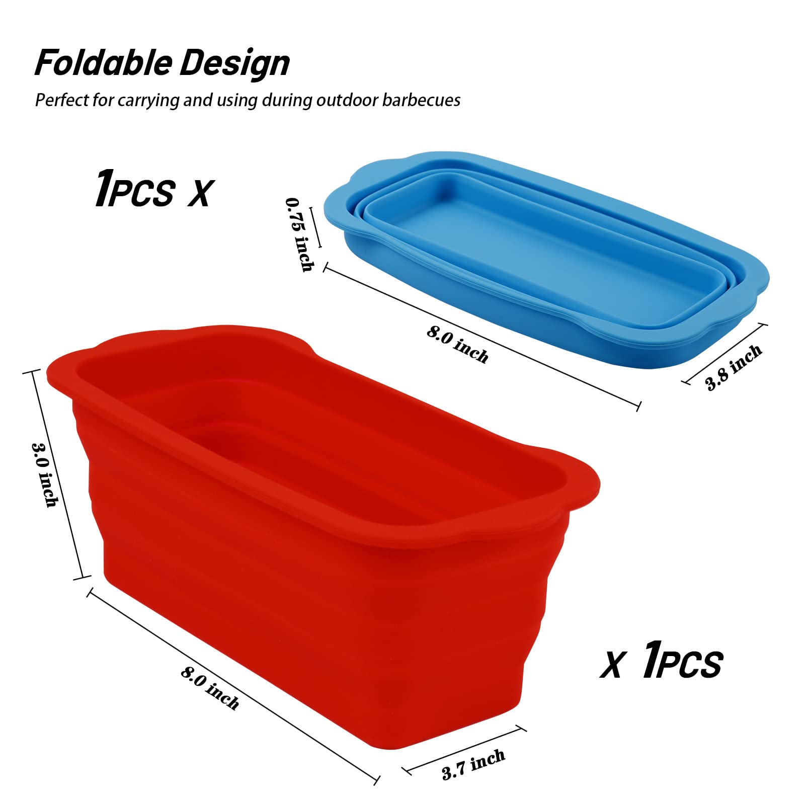 HUAKENER 2 Pcs Grease Cup Liners for Blackstone Grill, Blackstone Grease Catcher Silicone, Reusable Grill Drip Pan for Blackstone 17, 22, 28, 30, 36 Inch Griddle (Blue, Red 8” X 3” X 3.7”)