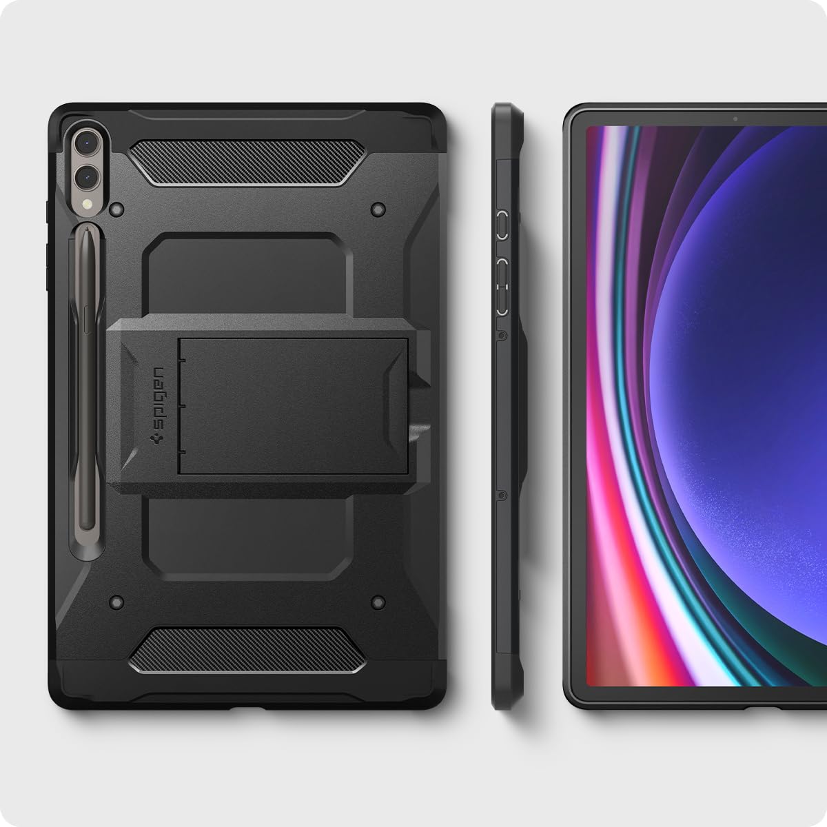 Spigen Tough Armor Pro Designed for Samsung Galaxy Tab S9 Plus Case 12.4 Inch 2023 (SM-X81) Premium Shockproof Protective Hard Shell Case with Kickstand and S Pen Holder - Black, ACS06835