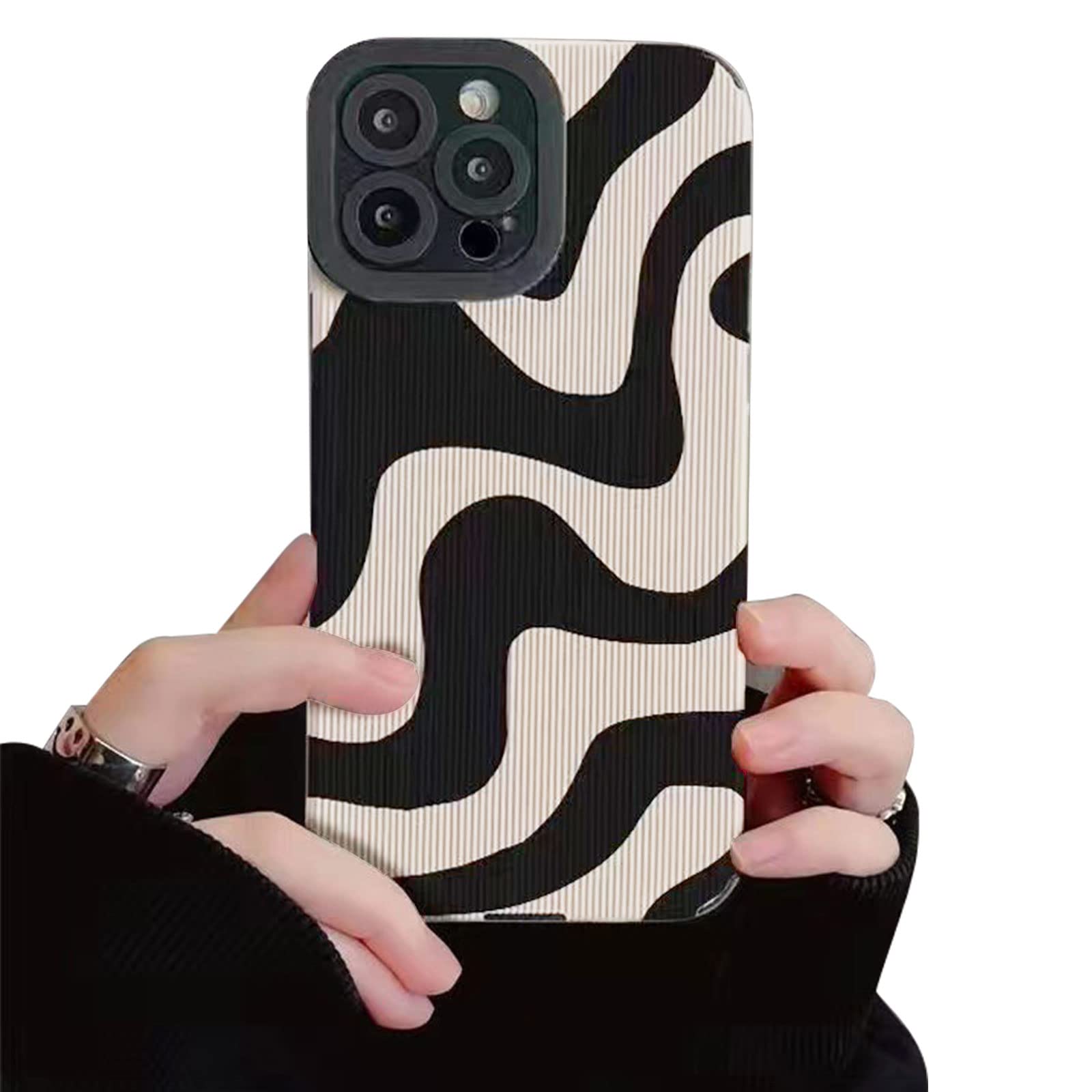 Yebowe Compatible with iPhone 14 Pro Max Case Cute Zebra Stripes Pattern for Women Girls Wave Aesthetic Elegant Soft Silicone Protective Case Cover for iPhone 14 Pro Max Beige
