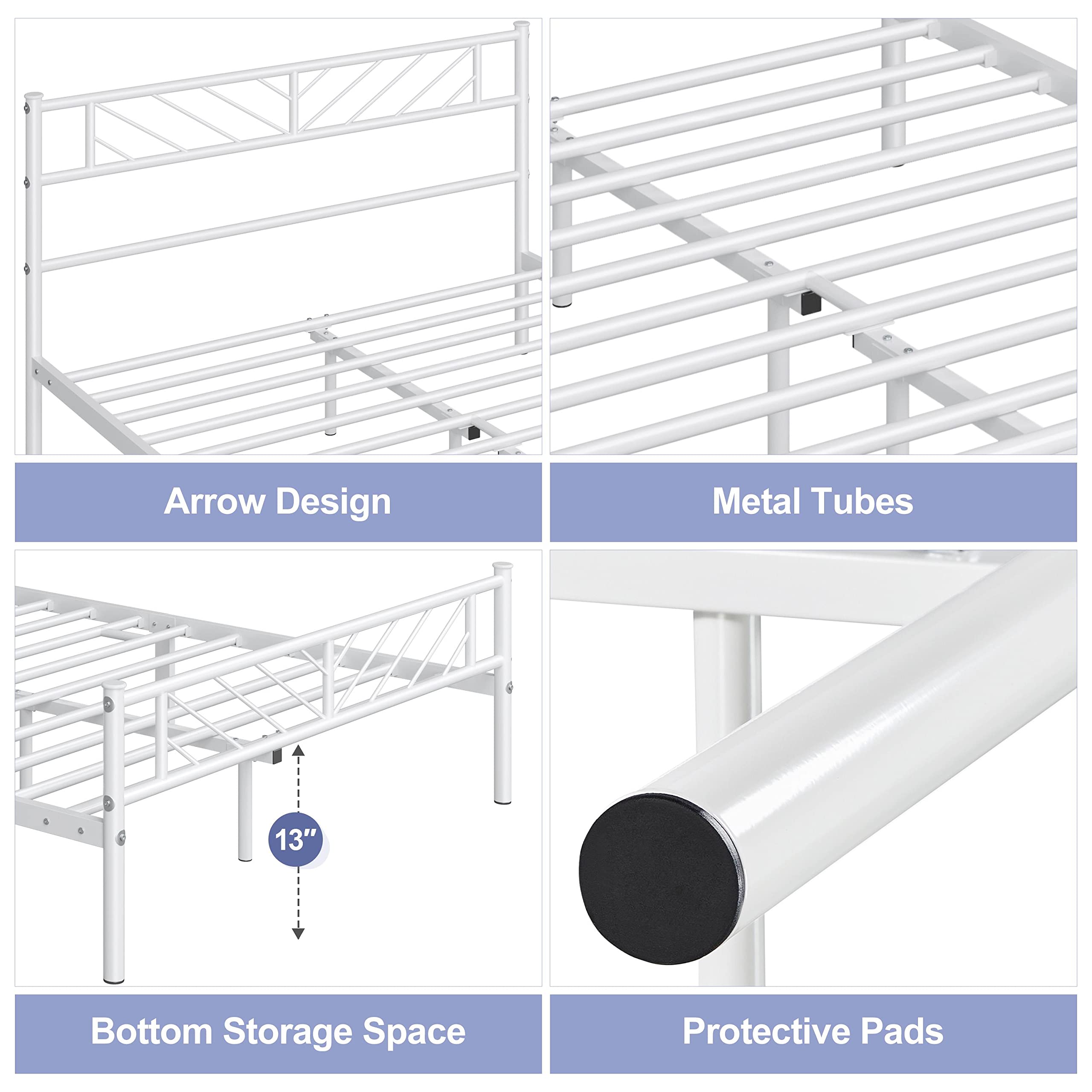 Yaheetech Full Size Platform Bed Frame with Arrow Design Headboard, 13 Inches Metal Mattress Foundation for Storage, No Box Spring Needed, Easy Assembly, Modern, White