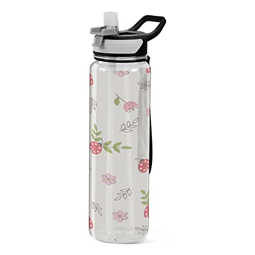 xigua Ladybug Water Bottle with Straw Lid,32 oz Leakproof Sport Water Bottle with Wide Handle for Gym,Cycling,School,Travel