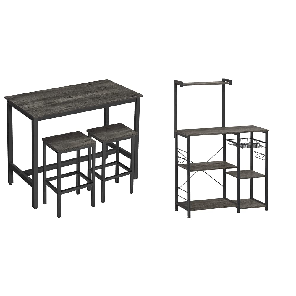VASAGLE Bar Table Set with 2 Bar Stools and Microwave Stand (ULBT015B04)