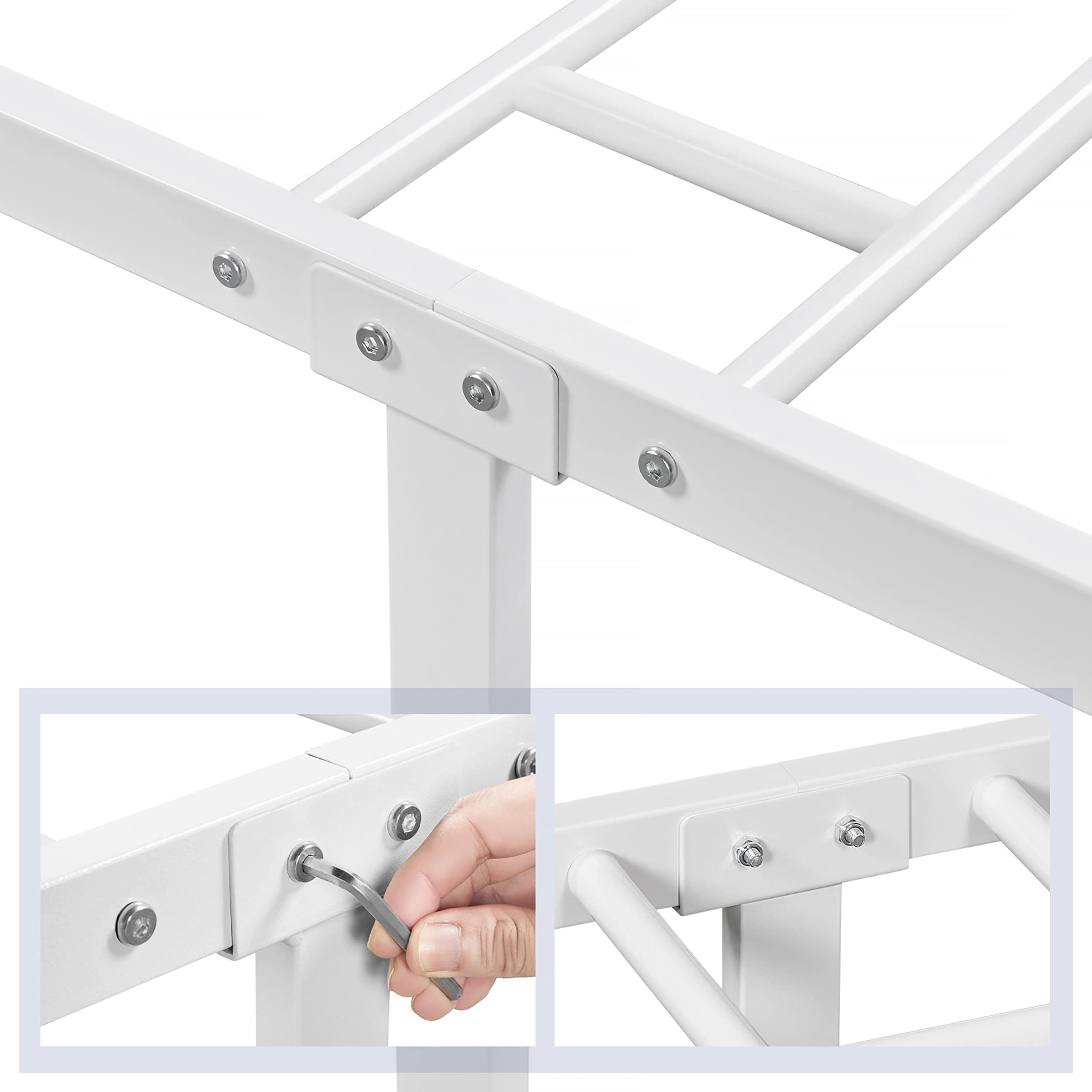 Yaheetech Full Size Platform Bed Frame with Arrow Design Headboard, 13 Inches Metal Mattress Foundation for Storage, No Box Spring Needed, Easy Assembly, Modern, White