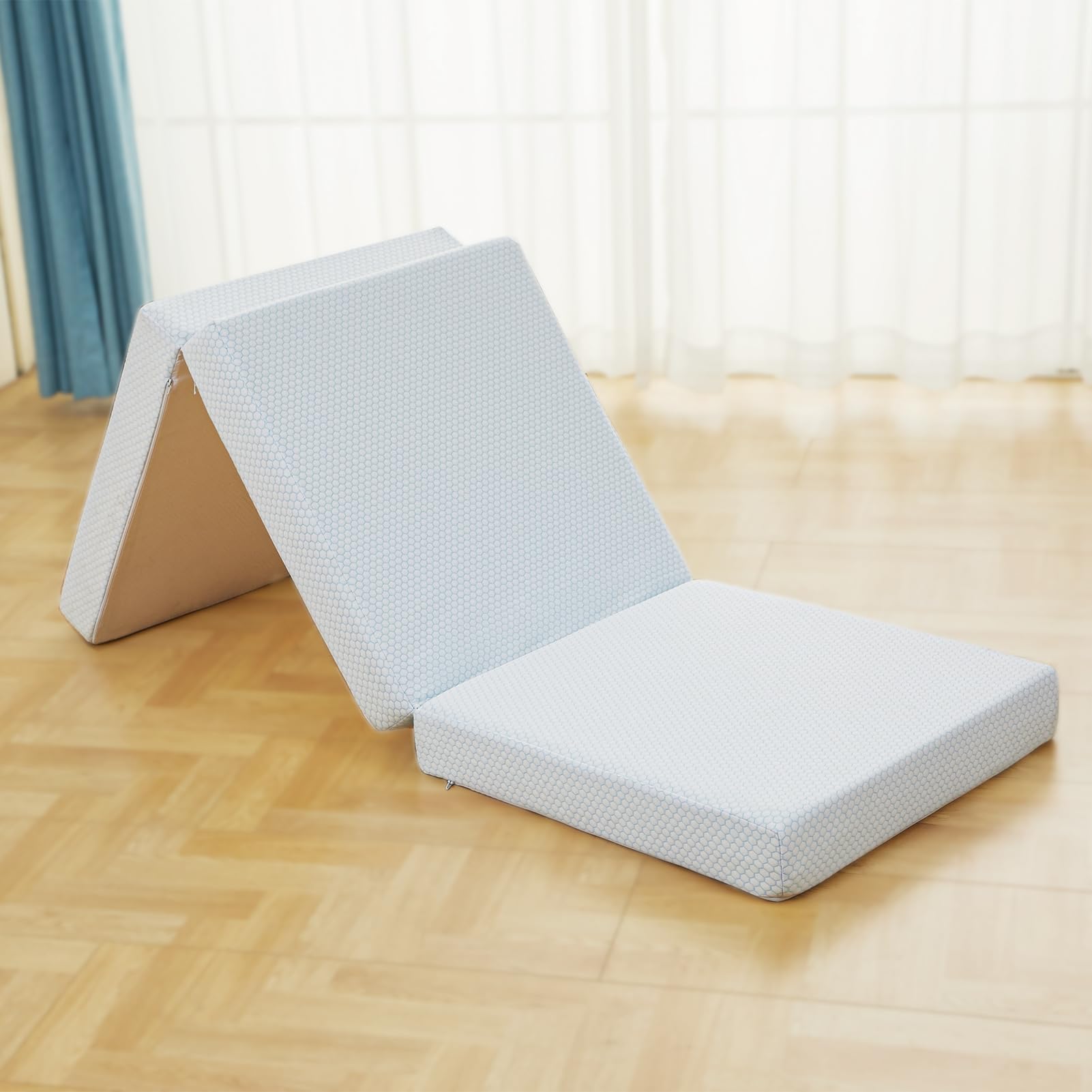 Hush Hutting Folding Mattress, 4 inch Memory Form Portable Trifold Mattress Topper with Washable Cover, Non-Slip Bottom Camping Guest Bed, Play Mat, Single Size - 75"x25"x4"