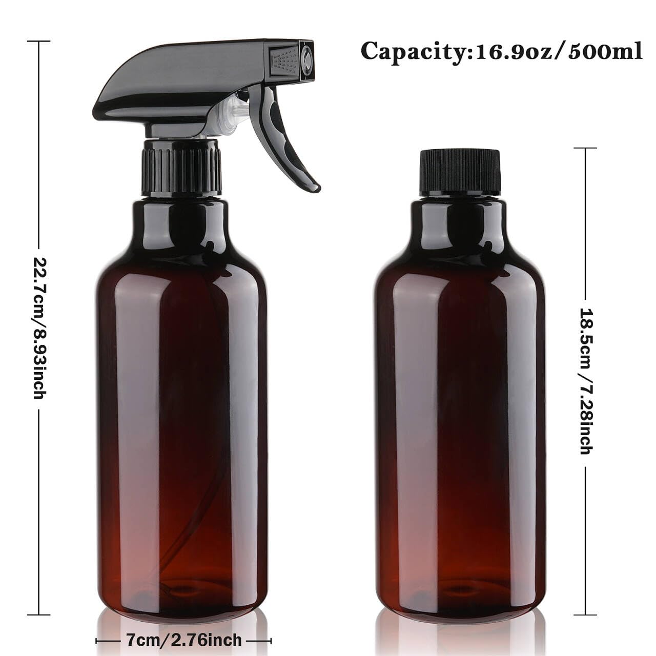 Plastic Spray Bottles Empty Spray Bottle 16.9oz/500ml 2 Pack Heavy Duty Spraying Bottles Mist/Stream Water Bottle for Cleaning Solutions, Essential Oils, Hair, Cooking (Amber)