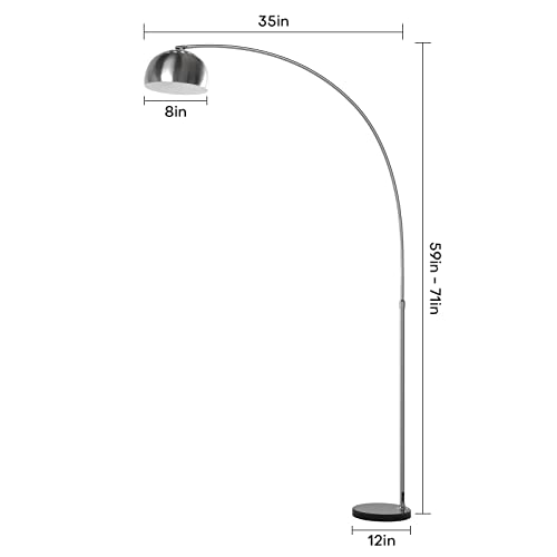 LamQee Modern Arc Floor Lamp 72.7" Tall Standing Hanging Lamp Chrome Finished Arched Floor Lamp with Marble Base for Living Room Bedroom Study Reading Office
