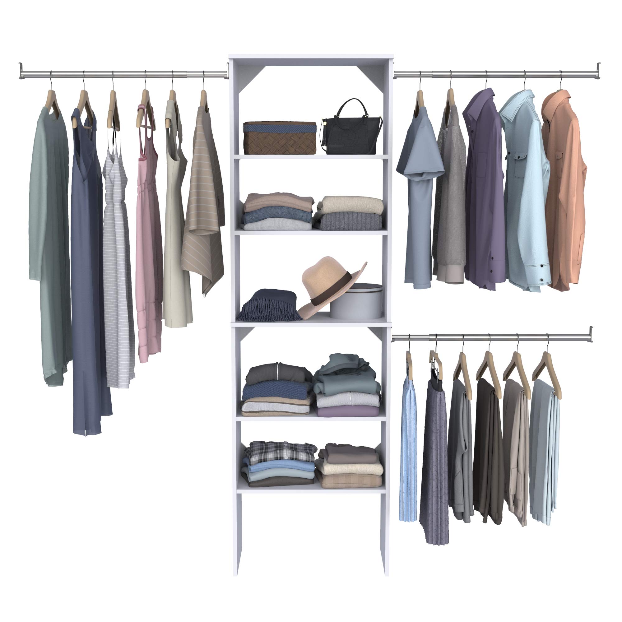 ClosetMaid SuiteSymphony Wood Closet Organizer with Expandable Rods and Shelves + Top Shelf Support Kit - Fits Closets 5-10 ft Wide