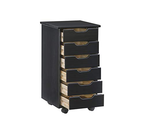 Linon Six Drawer Rolling Storage Corinne Cart, Black 6