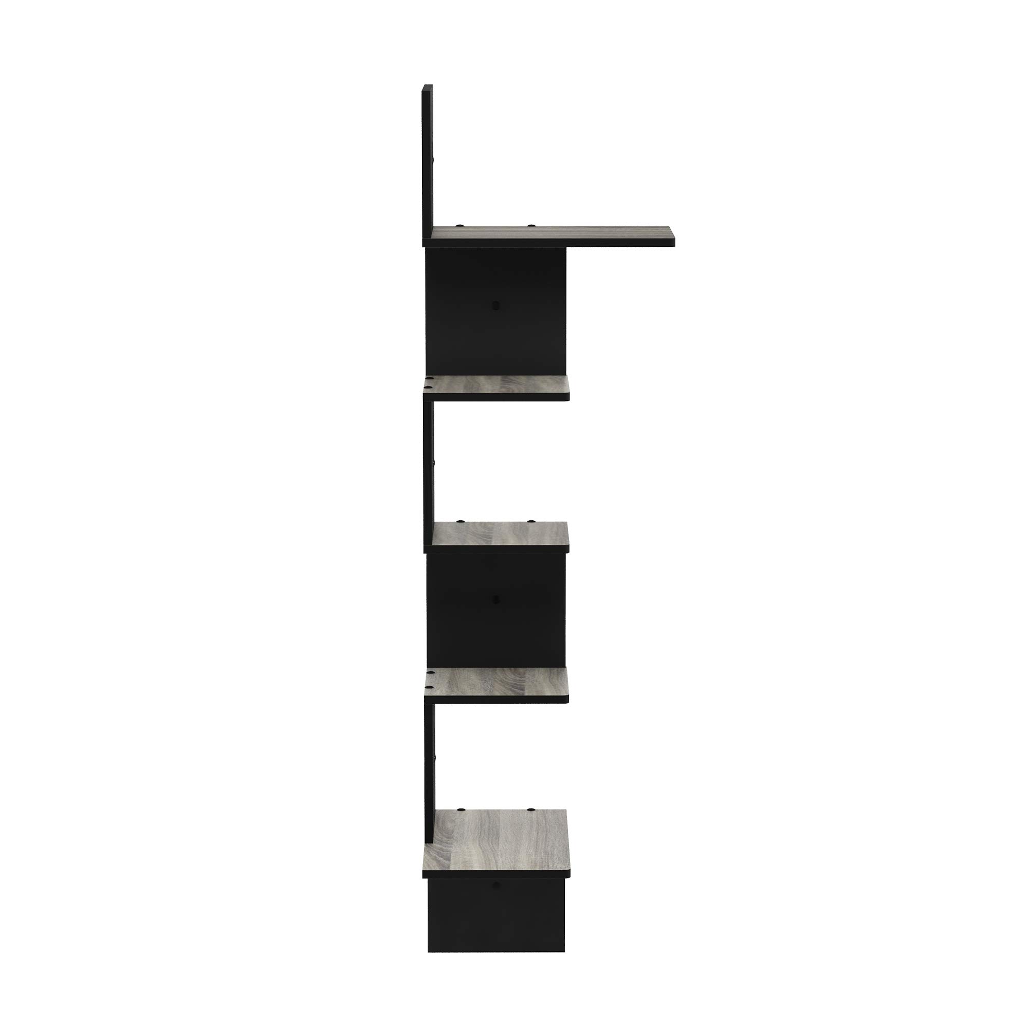 Furinno Rossi Wall Mount Floating Corner Shelf, 5-Tier Square, French Oak Grey/Black & Rossi Wall Mounted Shelves, 5-Tier Rectangle, French Oak Grey/Black