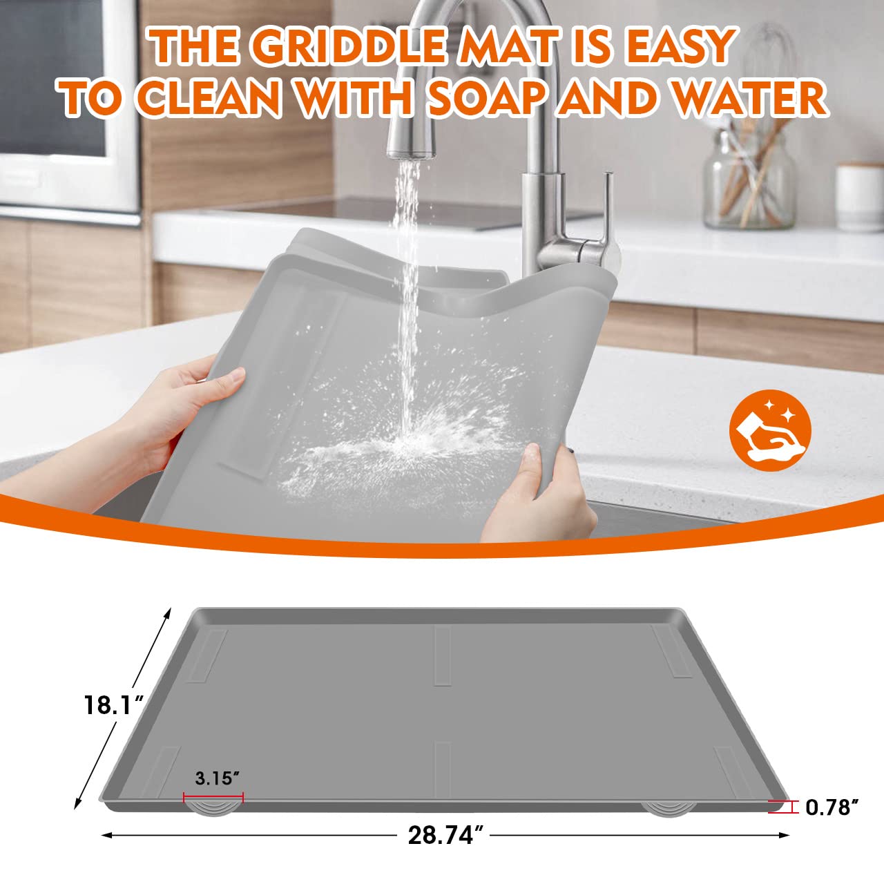 Griddle Protective Mat for Blackstone - 28" Magnetic Silicone Grill Cover, Food Grade Silicone Mat - All Season Cooking Surface Protective Cover (28" Grey)