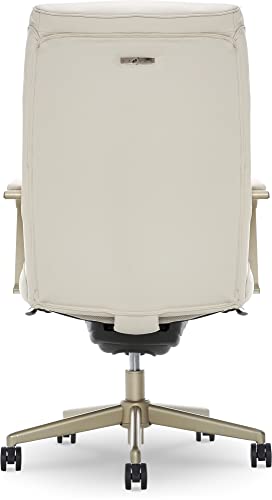 La-Z-Boy Melrose Executive Office, Adjustable High Back Ergonomic Computer Chair with Lumbar Support, Brass Finish, Ivory White Bonded Leather 30D x 25.25W x 40.25H Inch