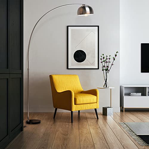 LamQee Modern Arc Floor Lamp 72.7" Tall Standing Hanging Lamp Chrome Finished Arched Floor Lamp with Marble Base for Living Room Bedroom Study Reading Office