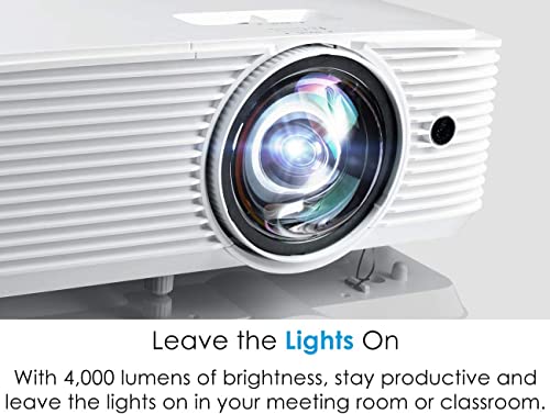Optoma EH412STx Short Throw 1080p HDR Professional Projector | Super Bright 4,000 Lumens | Business Presentations, Classrooms, and Meeting Rooms | 15,000 Hour Lamp Life | Speaker Built in | Portable