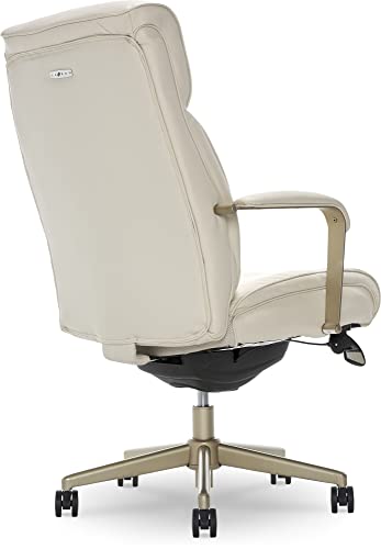 La-Z-Boy Melrose Executive Office, Adjustable High Back Ergonomic Computer Chair with Lumbar Support, Brass Finish, Ivory White Bonded Leather 30D x 25.25W x 40.25H Inch