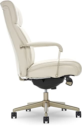 La-Z-Boy Melrose Executive Office, Adjustable High Back Ergonomic Computer Chair with Lumbar Support, Brass Finish, Ivory White Bonded Leather 30D x 25.25W x 40.25H Inch