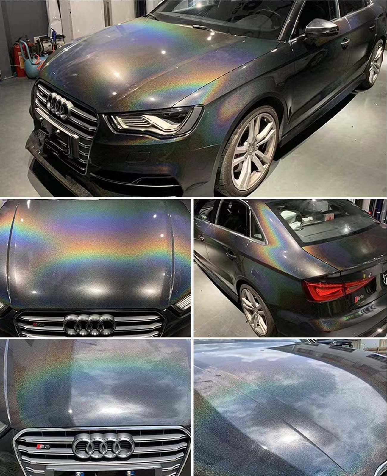 YOLOCKEY Holographic Laser Black Chrome Car Vinyl Wrap Roll Gloss Decal Film Self Adhesive Sticker Sheet Air Release