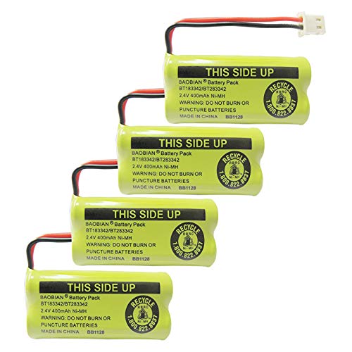 BAOBIAN 2.4V 400mAh Cordless Home Phone Battery Compatible with AT&T BT162342 BT-162342 BT166342 BT-166342 BT266342 BT-266342 BT183342 BT-183342 BT283342 BT-283342 VTech CS6329 CS6114 CS6419(4 Pack)