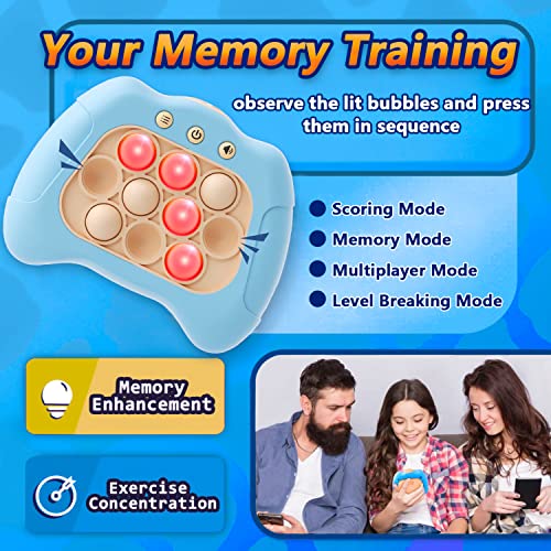 Quick Push Light Up Pop Game Fidget Toys for Adults and Kids | Puzzle Game Machine | Squeeze Poppet Sensory Push Pop Bubble Toy | Relief Party Favors Puzzle Game Fidget Console (Light Blue)