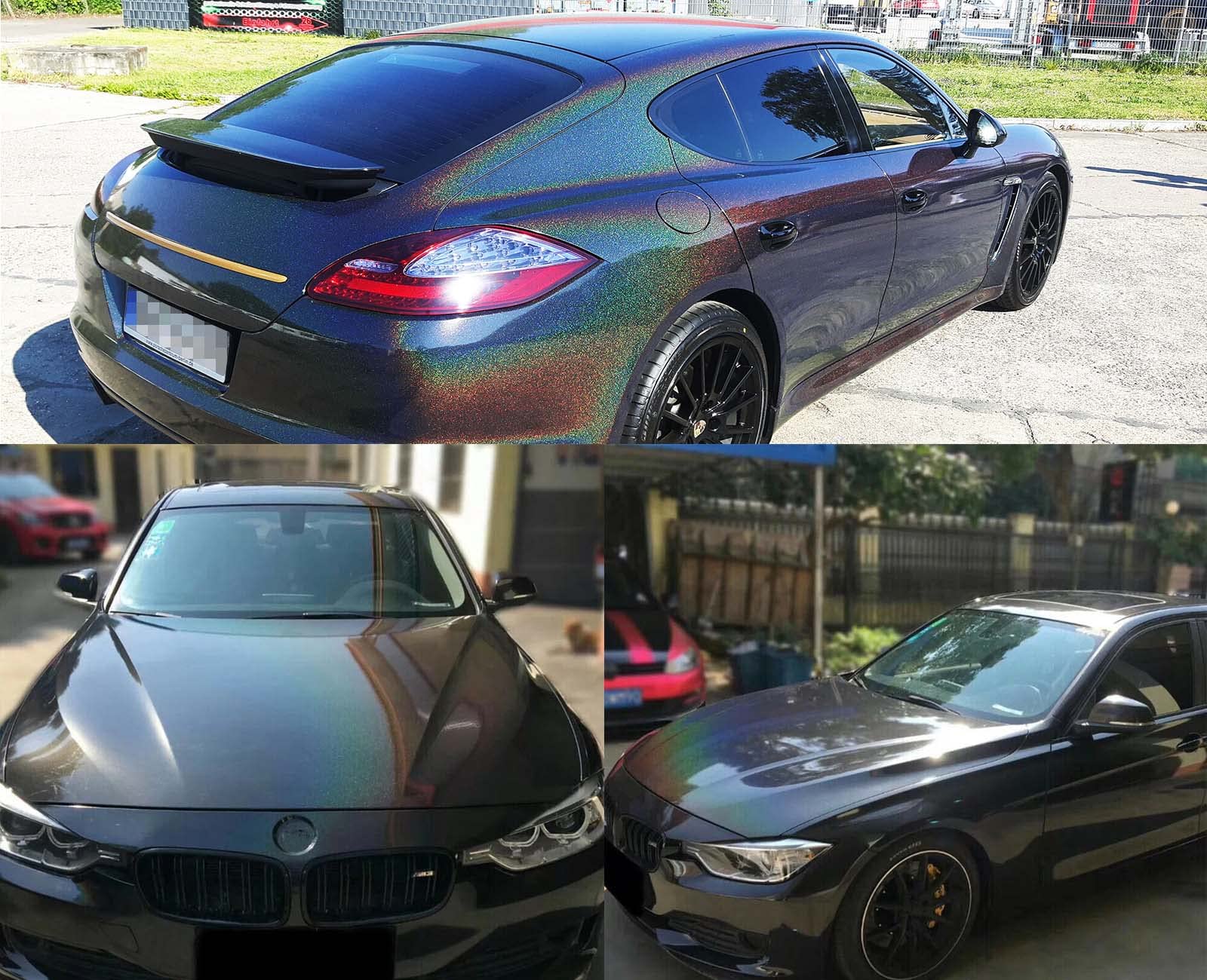 YOLOCKEY Holographic Laser Black Chrome Car Vinyl Wrap Roll Gloss Decal Film Self Adhesive Sticker Sheet Air Release