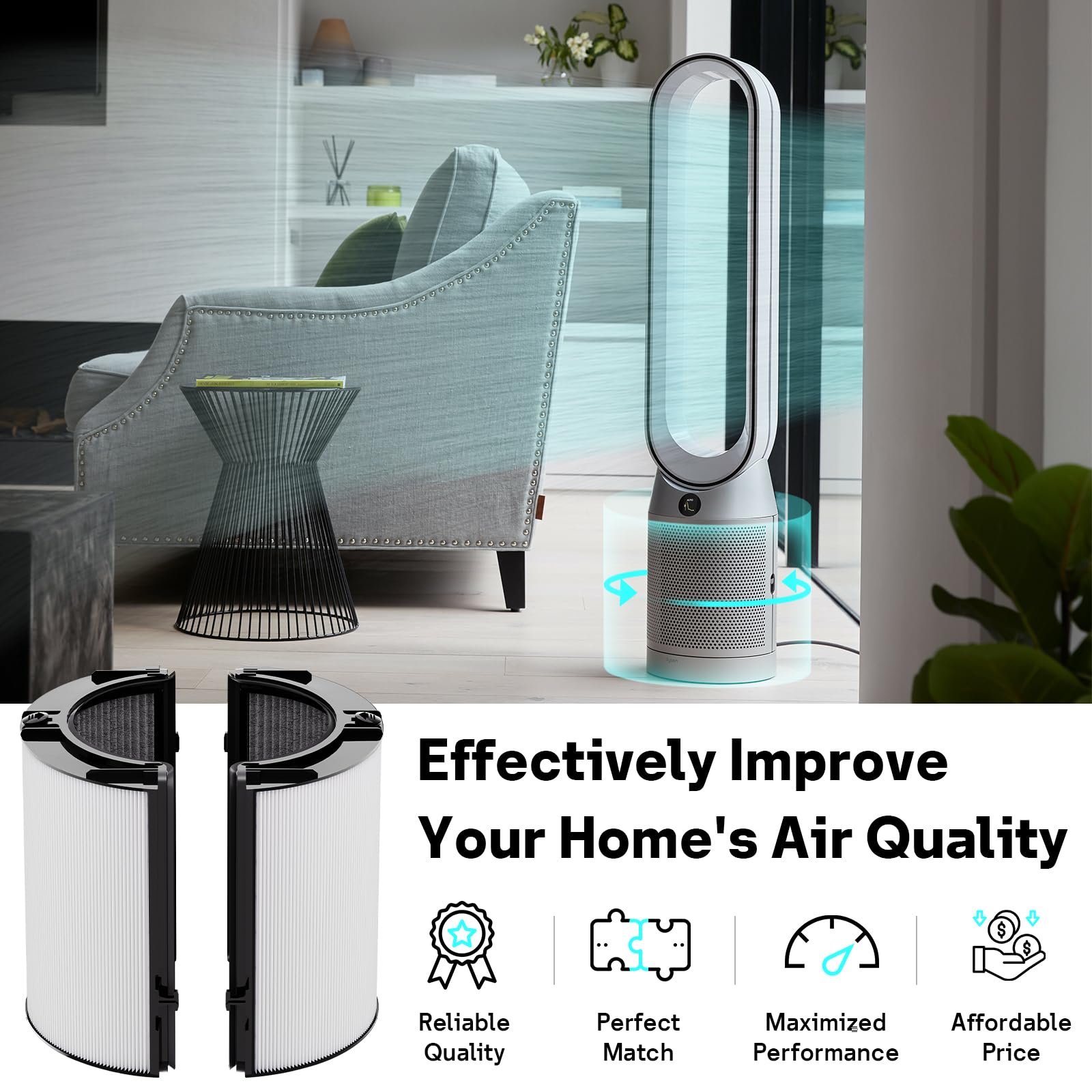 Leemone True HEPA+Carbon Filter 2-Pack Replacement for Dyson PH01 PH02 PH03 HP06 TP06 HP07 TP07 HP09 TP09 HP10 TP10 360° Combi Glass Purifying Fans, Compatible with Dyson Pure Cool Hot Air Puri-fier