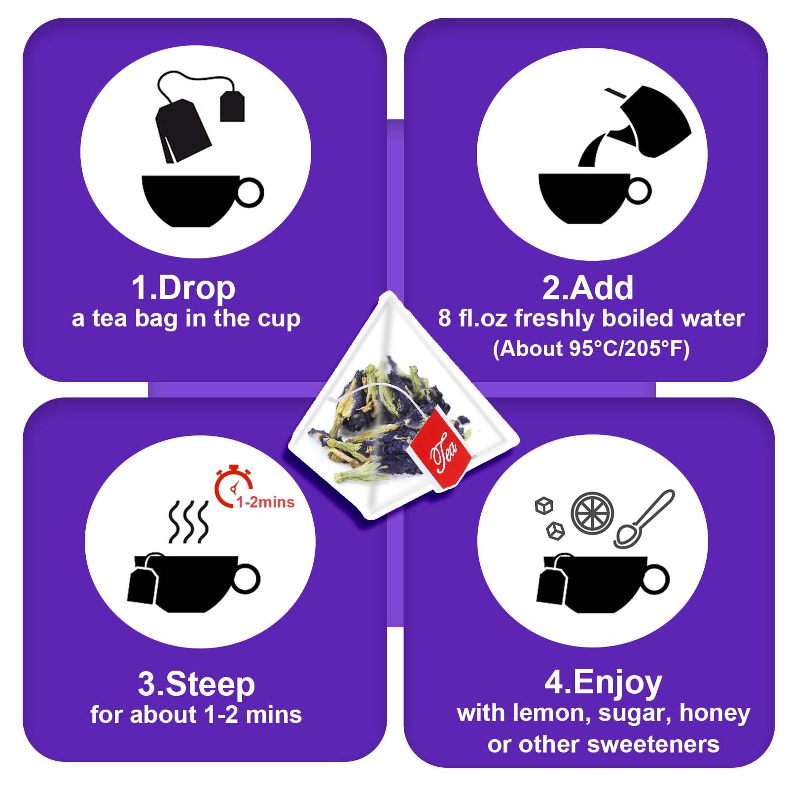 TEARELAE - Butterfly Pea Flower Tea - 50 Count Butterfly Pea Flower Tea Bags - Natural Coloring for Food, Baking, Iced Tea - Caffeine-Free, Non-GMO