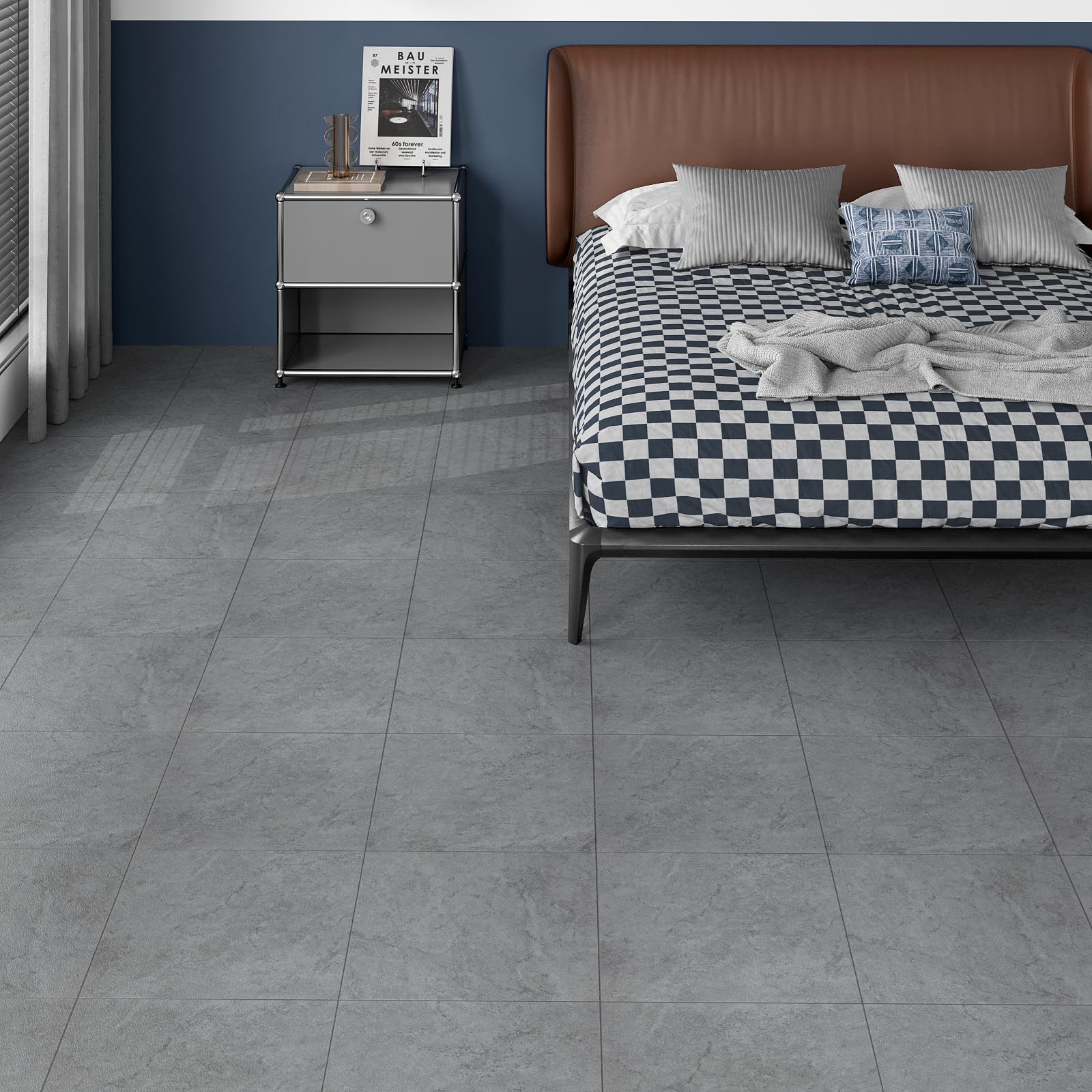 VaryStyle 20 Pack Waterproof Vinyl Flooring Tiles 12"x12" Classic Grey Concrete Peel & Stick Self Adhesive Removable Tiles for Kitchen, Basement, Bedroom