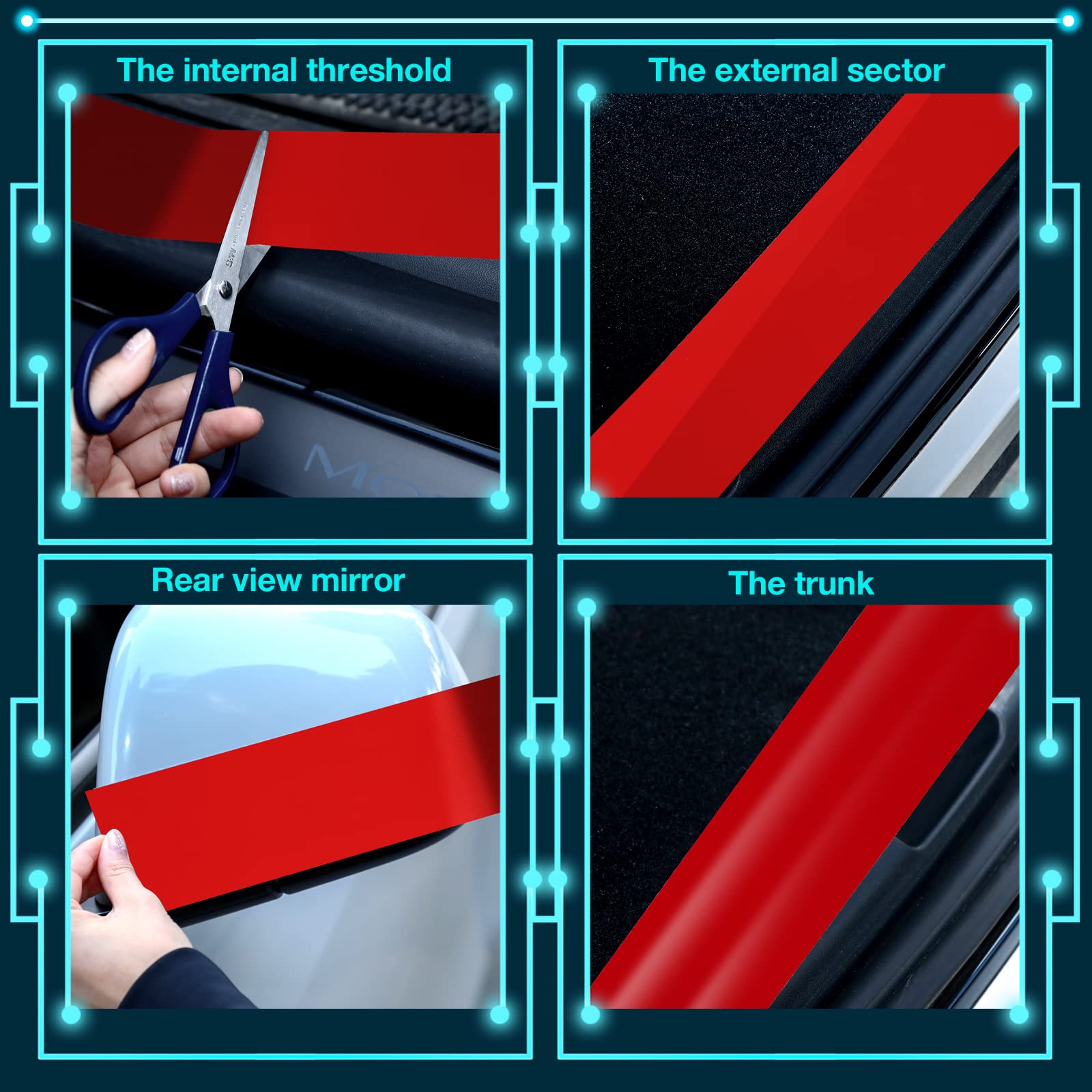 Ireer 3 Rolls Red Gloss Vinyl Detailing Wrap Tape Adhesive Vinyl Tape Roll DIY Trim Vinyl Wrap for Cars Automotive Vinyl Wrap Rolls with Tools for Auto Window Door Protector, 1.97 in 2.76 in 3.94 in