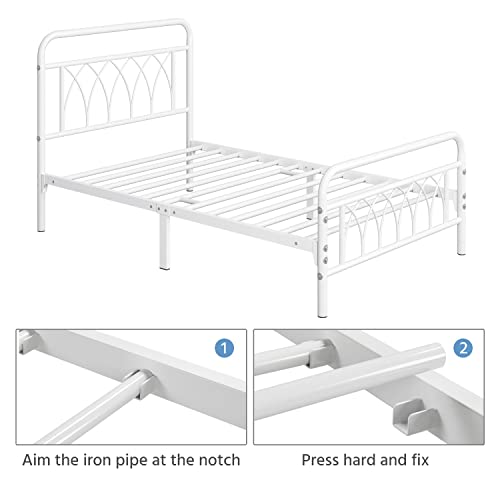 Yaheetech Twin Bed Frame Metal Platform Bed with Petal Accented Headboard/Footboard/14.4 Inch Under Bed Storage/No Box Spring Needed, White