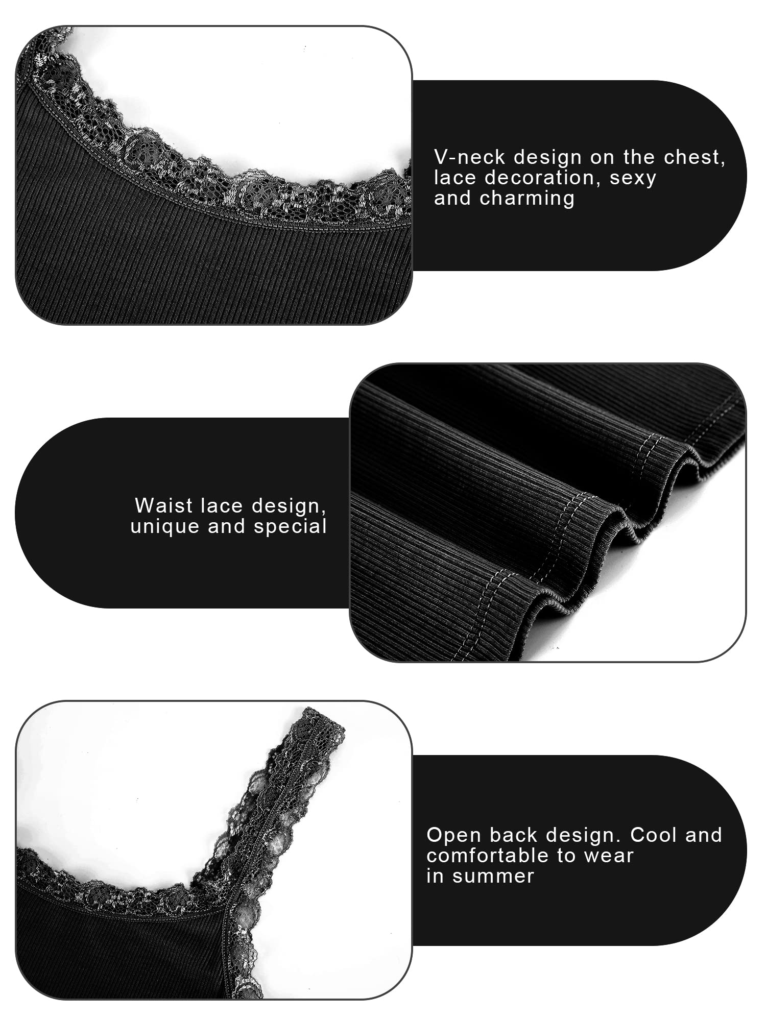 Sintege 3 Pcs Women's Lace Patchwork Tank Top Lace Camisole Tank Sleeveless Cami Crop Lacework Trim Y2k Tops(Small,Black, White, Coffee)