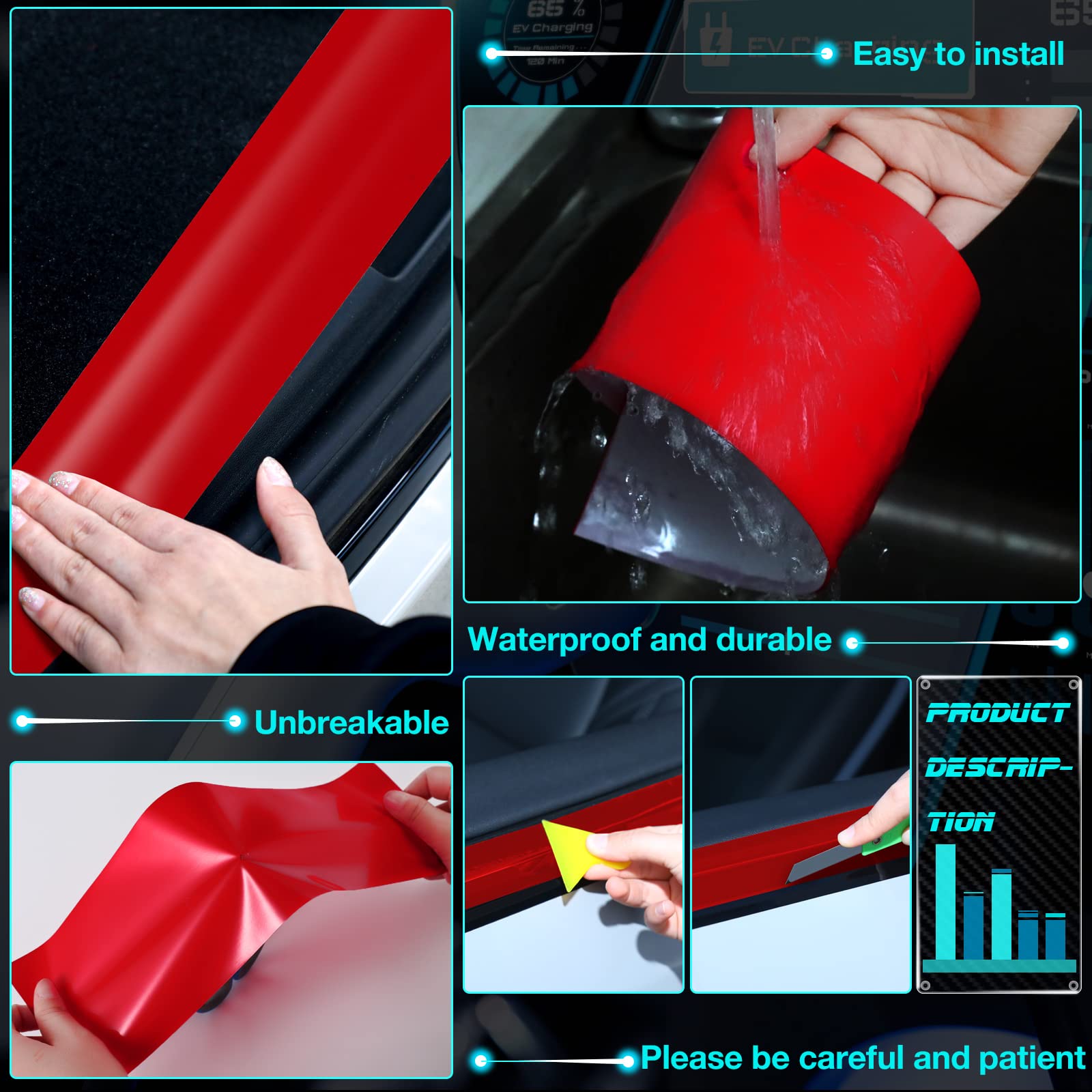 Ireer 3 Rolls Red Gloss Vinyl Detailing Wrap Tape Adhesive Vinyl Tape Roll DIY Trim Vinyl Wrap for Cars Automotive Vinyl Wrap Rolls with Tools for Auto Window Door Protector, 1.97 in 2.76 in 3.94 in