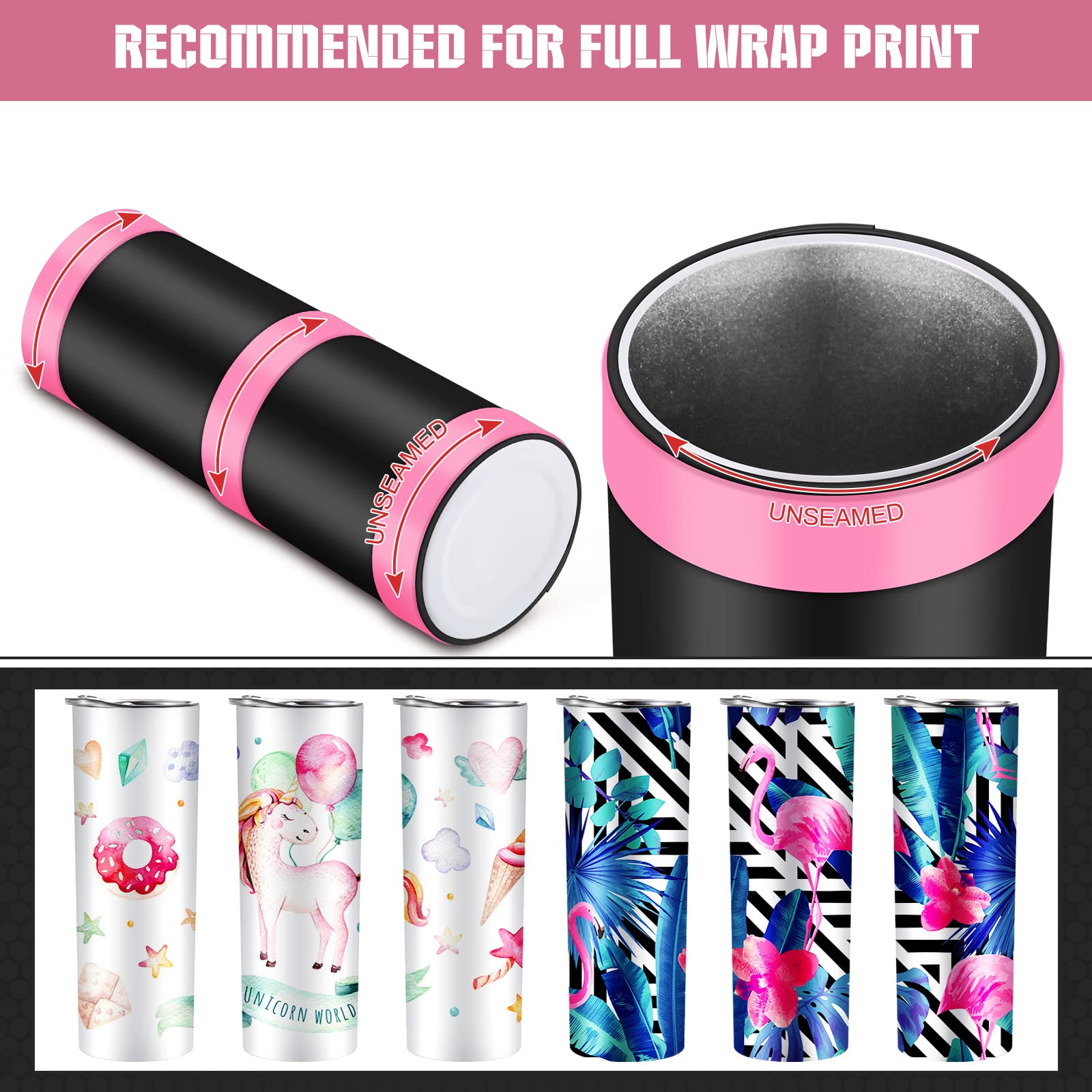 6 Pack Silicone Bands for Sublimation Tumbler Sublimation Silicone Bands Rubber Bands Elastic Sublimation Paper Holder Water Bottle Bands for Wrapping Cups Reducing Ghosting Art DIY (Pink, 8.27 Inch)