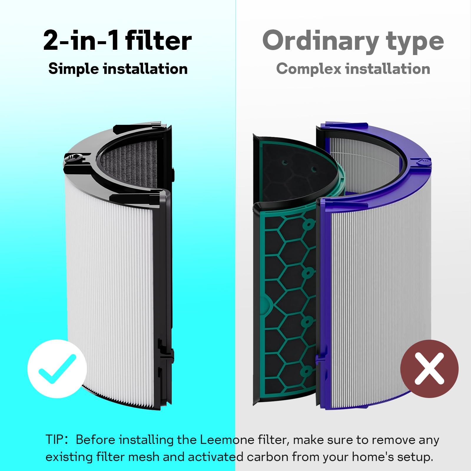 Leemone True HEPA+Carbon Filter 2-Pack Replacement for Dyson PH01 PH02 PH03 HP06 TP06 HP07 TP07 HP09 TP09 HP10 TP10 360° Combi Glass Purifying Fans, Compatible with Dyson Pure Cool Hot Air Puri-fier