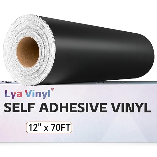 Permanent Vinyl Roll - 12" x70 Ft-Matte Black Self Adhesive Vinyl Roll for Silhouette Cameo, Decor Sticker, Cutting Machine, Craft Cutter Machine, Home Decal