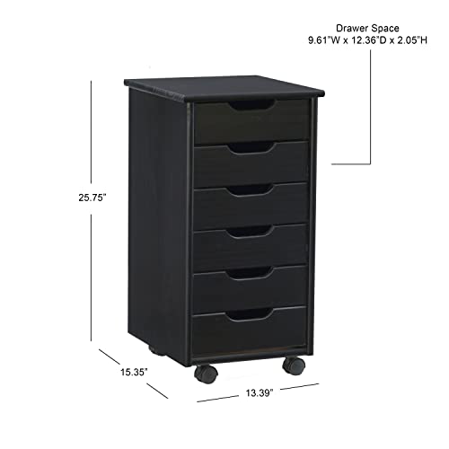 Linon Six Drawer Rolling Storage Corinne Cart, Black 6